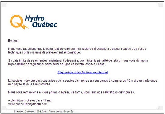 Attention aux courriels frauduleux | Hydro-Québec